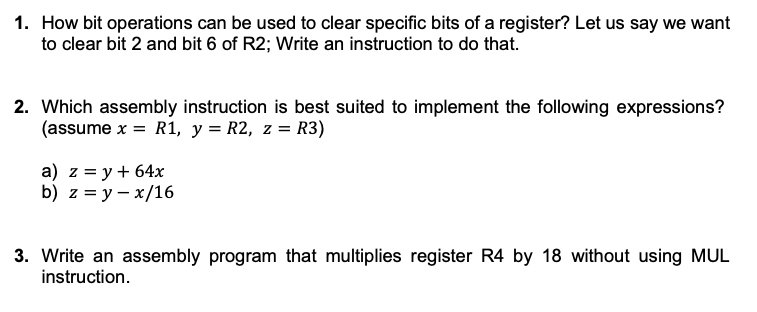 Solved 1. How bit operations can be used to clear specific | Chegg.com
