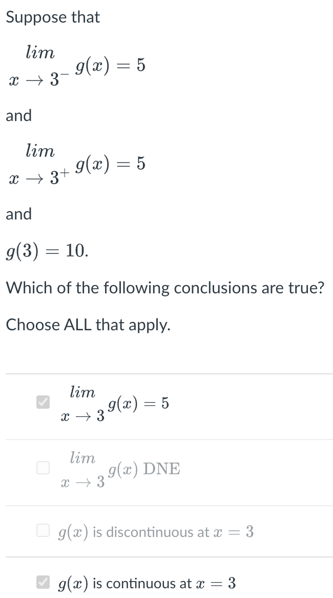 Solved Suppose that \\[ \\lim _{x \\rightarrow 3^{-}} g(x)=5 | Chegg.com