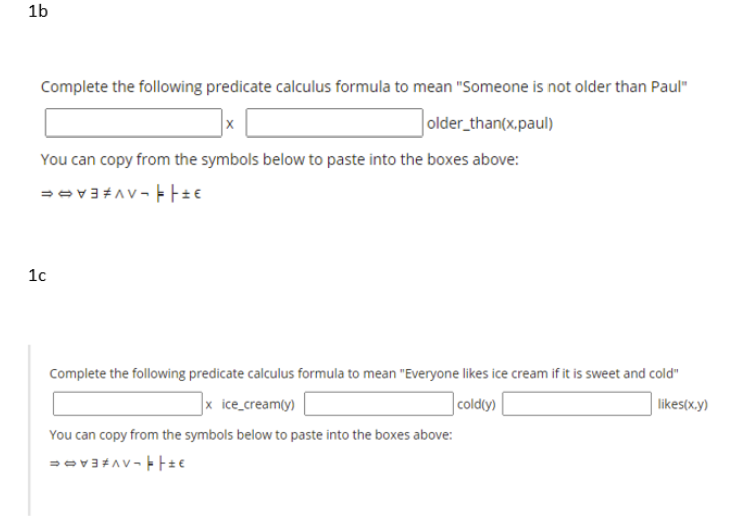 Solved 1b Complete the following predicate calculus formula | Chegg.com
