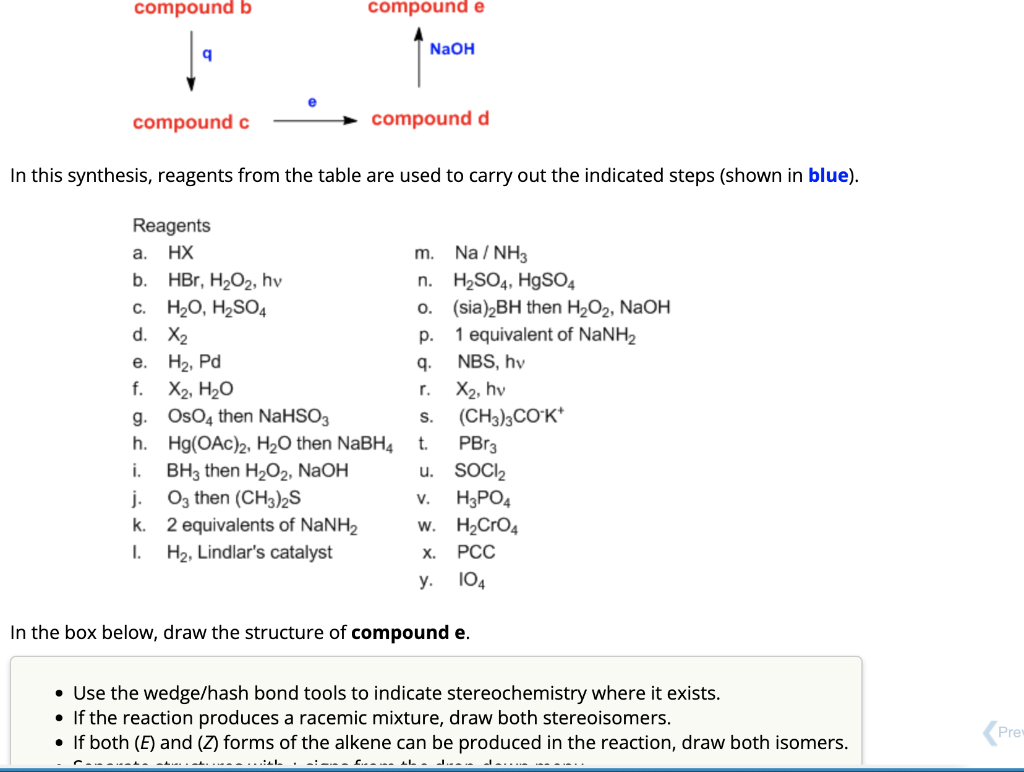 the box below, draw the structure of compound e. - | Chegg.com