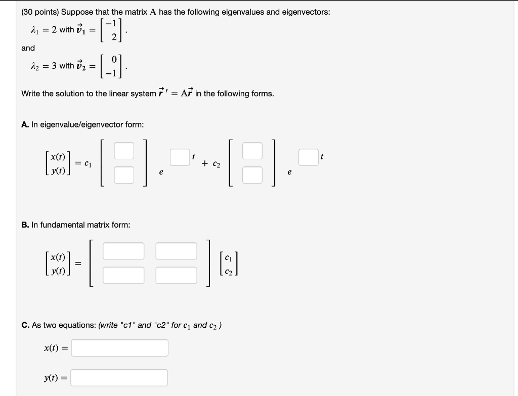 Solved (30 points) Suppose that the matrix A has the | Chegg.com