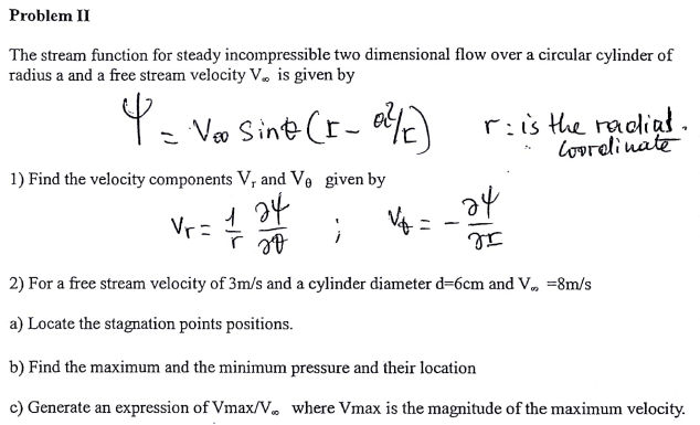 Solved Problem II The stream function for steady | Chegg.com