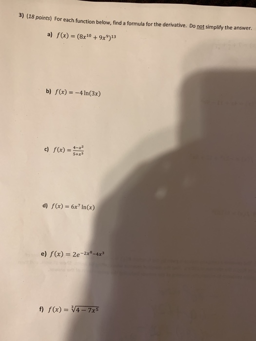 Solved 3) (18 points) For each function below, find a | Chegg.com