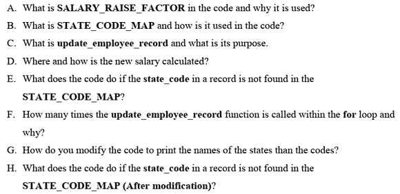 Solved Use the following code snippet to answer questions | Chegg.com
