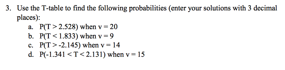 Solved Use the T-table to find the following probabilities | Chegg.com