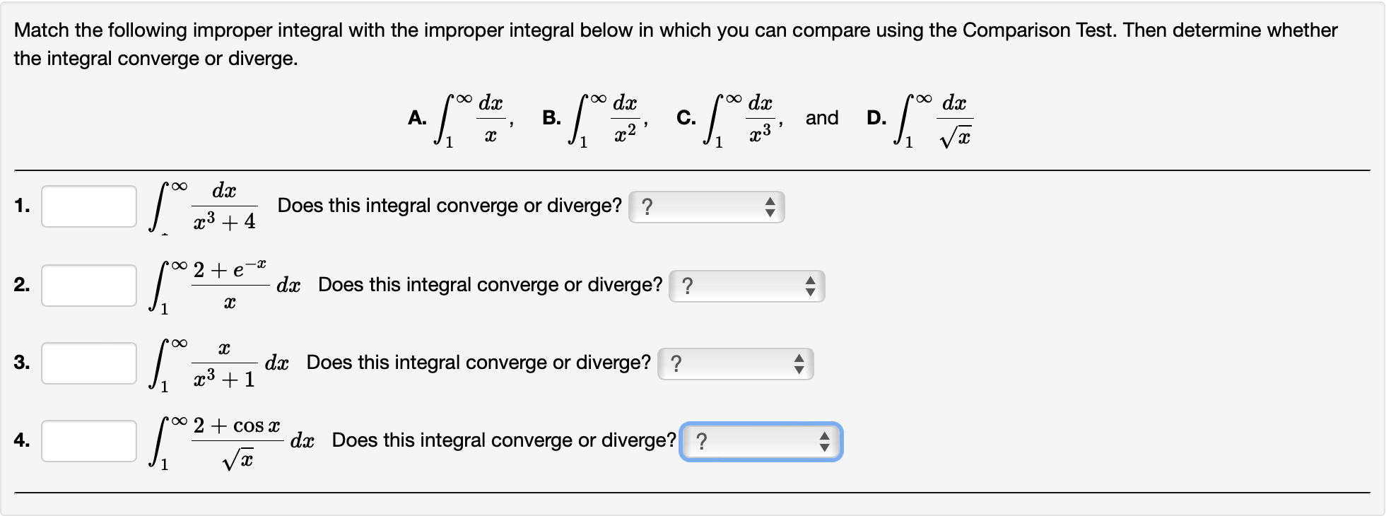 Solved Match The Following Improper Integral With The