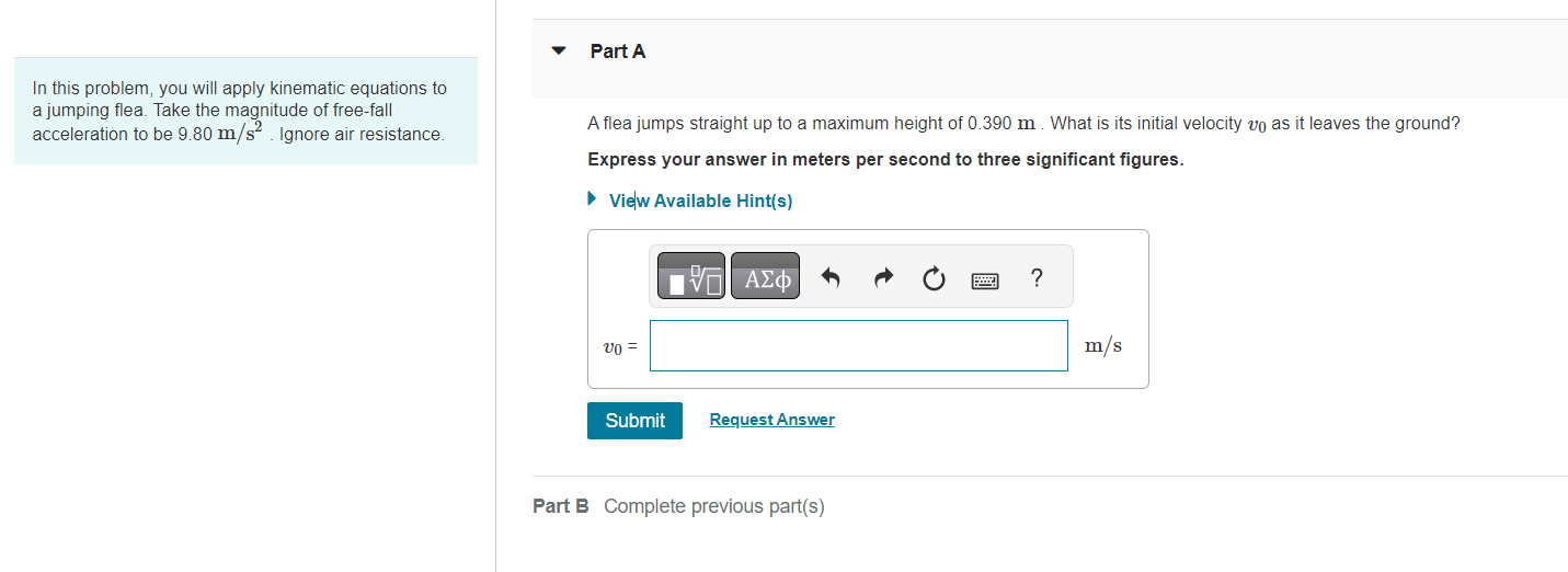 Solved Part A In this problem, you will apply kinematic | Chegg.com