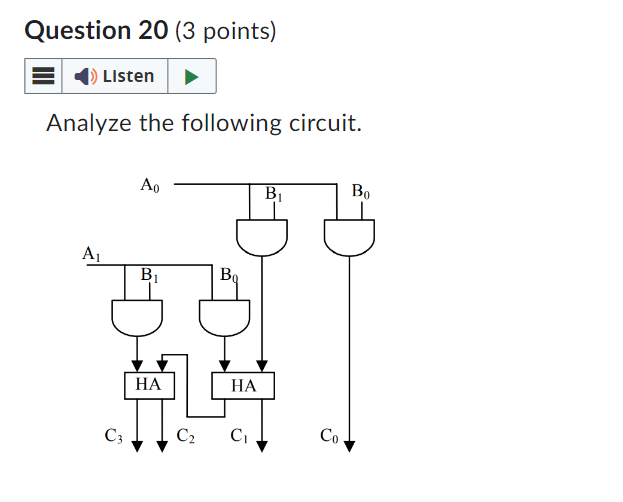 Solved Question 20 (3 points) Analyze the following circuit. | Chegg.com