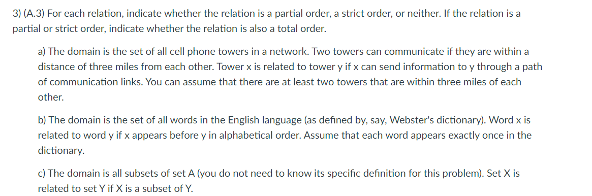 Solved (A.3) For each relation, indicate whether the | Chegg.com