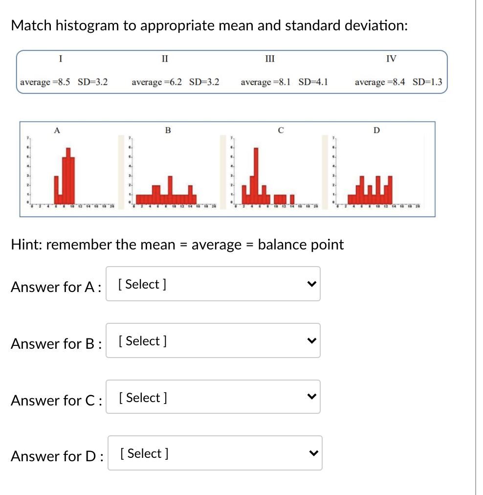 Solved Match histogram to appropriate mean and standard | Chegg.com