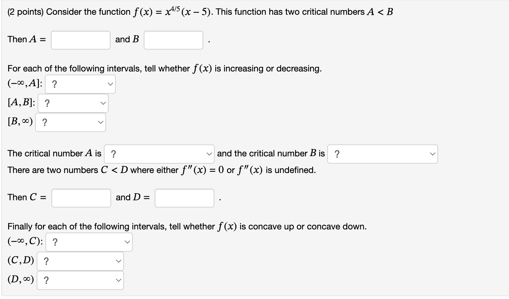 Solved (2 points) Consider the function f(x)=x4/5(x−5). This | Chegg.com