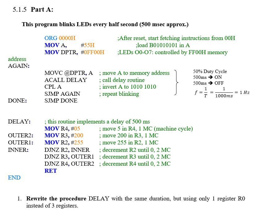 Solved 5.1.5 Part A: This program blinks LEDs every half | Chegg.com