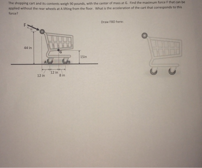 Solved The shopping cart and its contents weigh 9o pounds, | Chegg.com