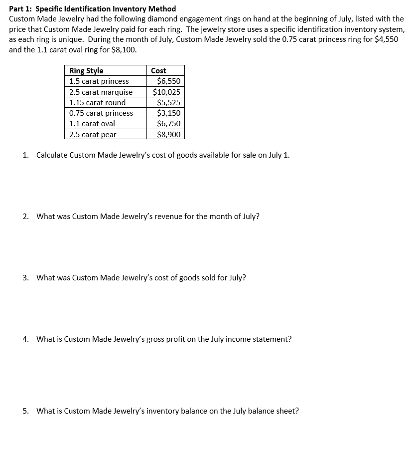 Solved Part 1: Specific Identification Inventory Method | Chegg.com