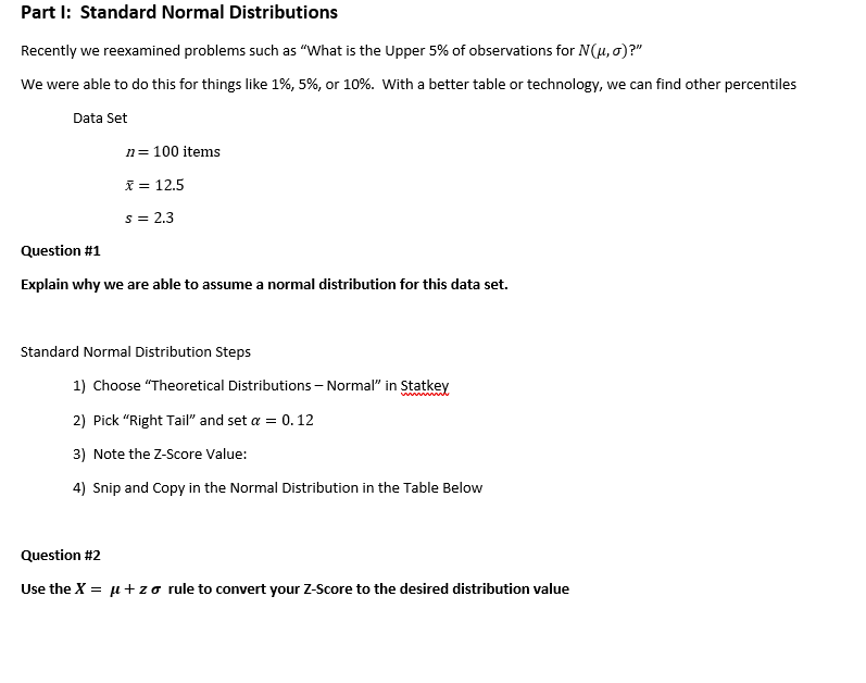 Solved Part I: Standard Normal Distributions Recently we | Chegg.com