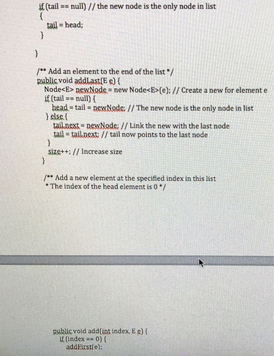 public class MyLinkedList extends MyAbstractList | Chegg.com public class MyLinkedList extends MyAbstractList | Chegg.com