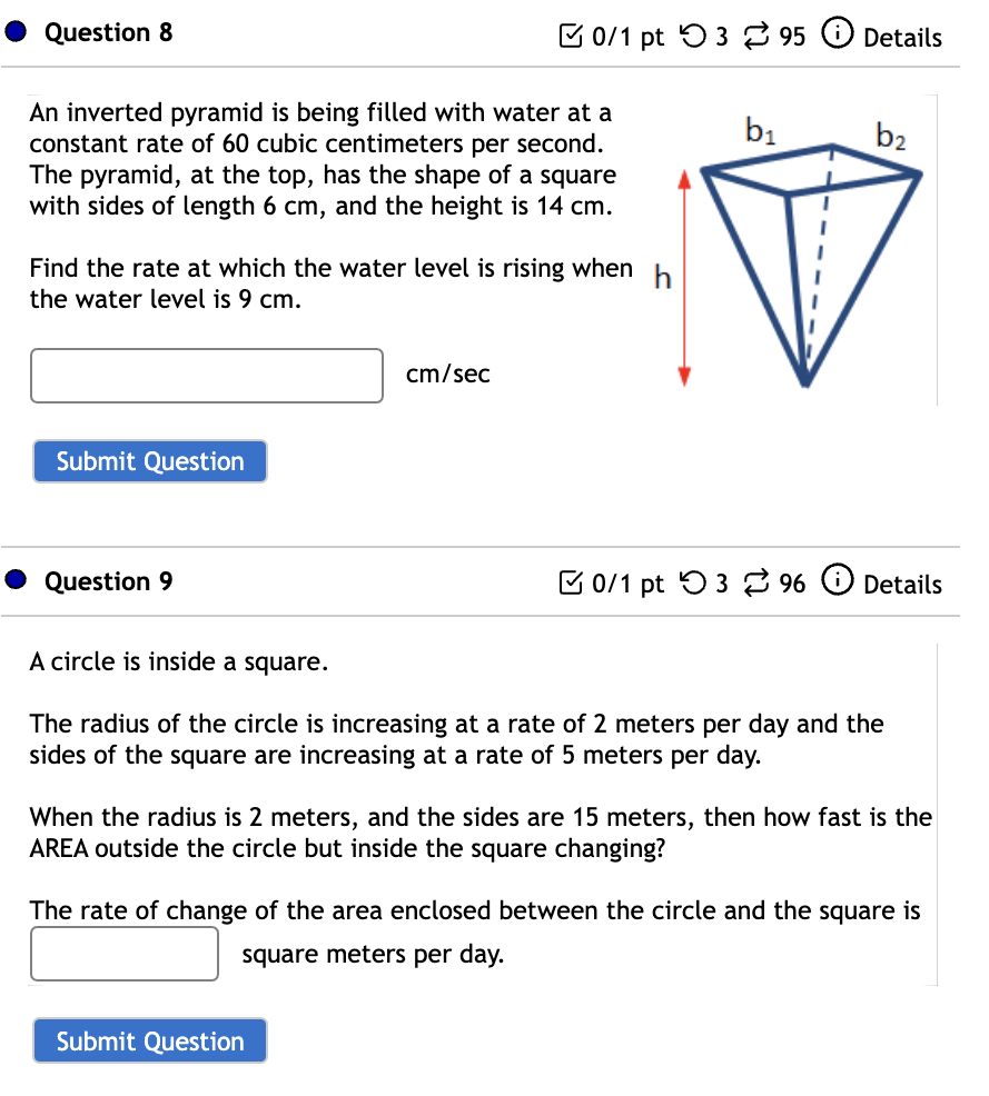 Solved 8. An inverted pyramid is being filled with water at | Chegg.com
