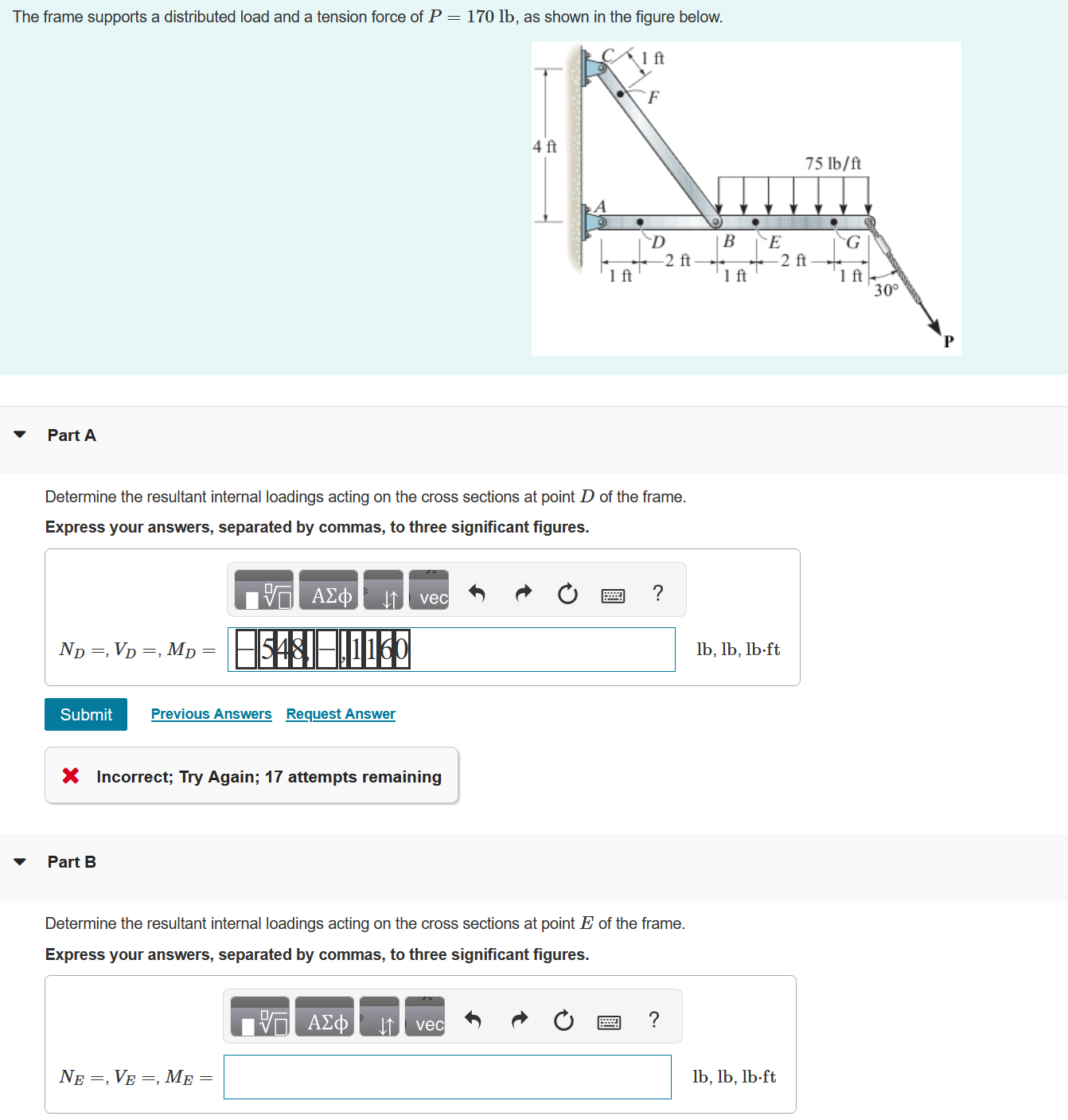 Solved frame supports a distributed load and a tension force | Chegg.com