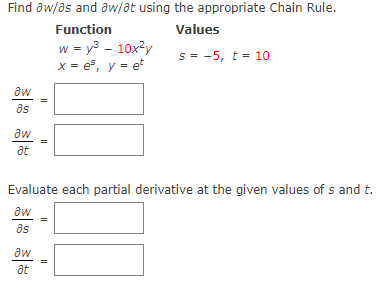 Solved Find ∂w/∂s and ∂w/∂t using the appropriate Chain | Chegg.com