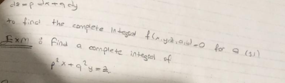 Solved to find the complete integral f(x,y,2,a,6)−0 for | Chegg.com