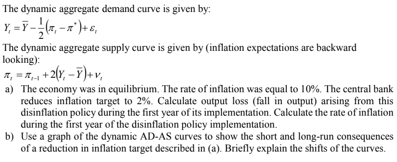 Solved The dynamic aggregate demand curve is given by: Y₁ = | Chegg.com