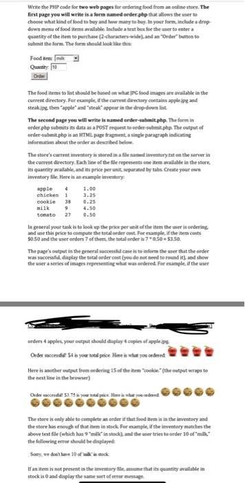 Solved Write The Php Code For Two Web Pages For Ordering 