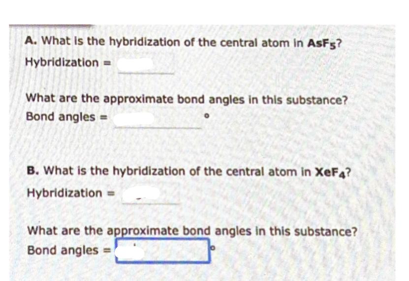 Solved A. What is the hybridization of the central atom in | Chegg.com