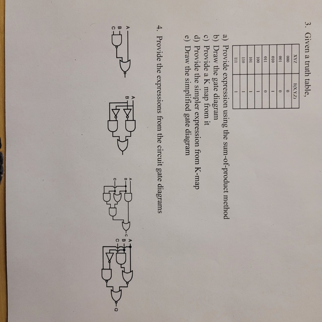 Solved 3. Given a truth table, a) Provide expression using | Chegg.com