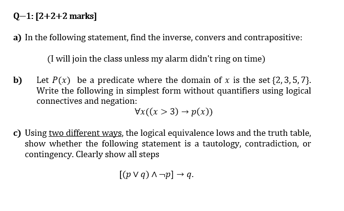 Solved Q-1: [2+2+2 ﻿marks]a) ﻿In the following statement, | Chegg.com