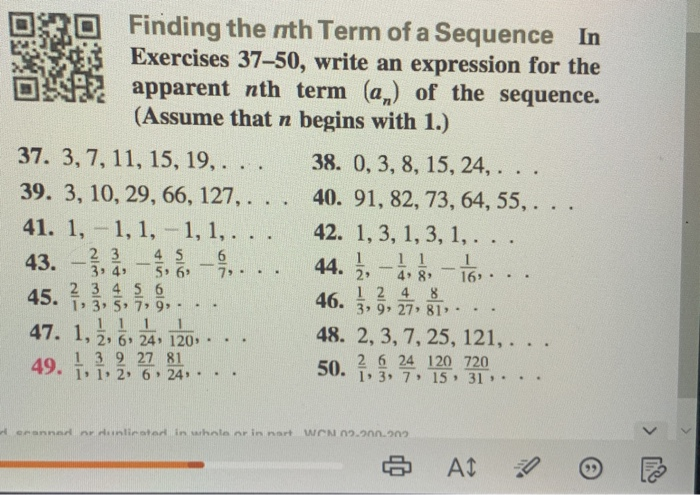 Solved 回 回 37. 3,7, 11, 15, 19,. Finding the rth Term of a | Chegg.com