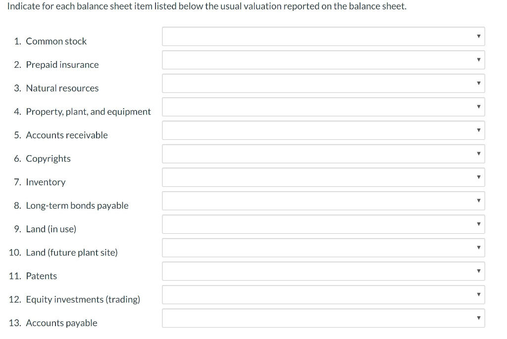 Solved Indicate For Each Balance Sheet Item Listed Below The Chegg Solved Indicate For Each Balance Sheet Item Listed Below The Chegg