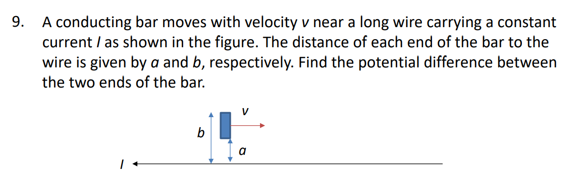 Solved A conducting bar moves with velocity v near a long | Chegg.com