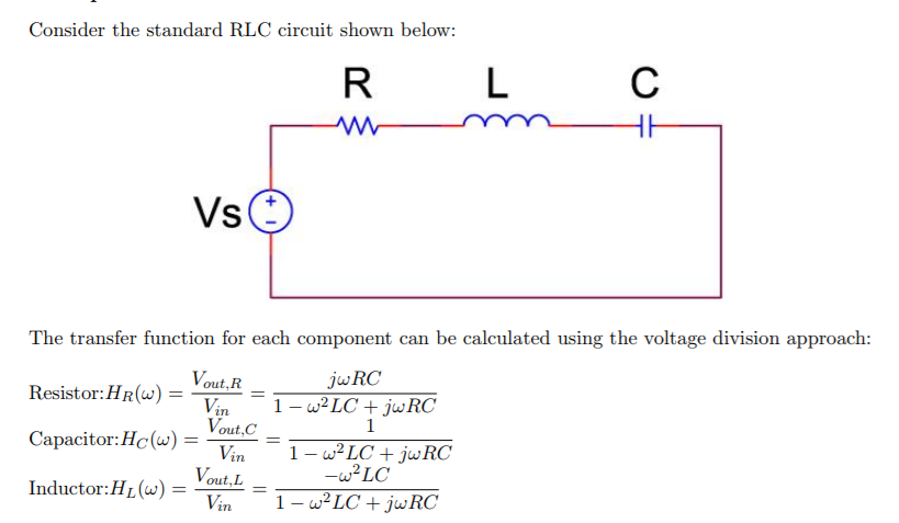 Solved Consider the standard RLC circuit shown below: Vs e | Chegg.com