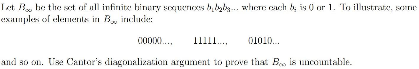 Solved Let Bo be the set of all infinite binary sequences | Chegg.com