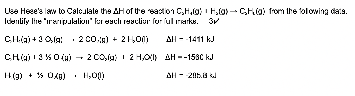 Solved Use Hess's law to Calculate the ΔH of the reaction | Chegg.com