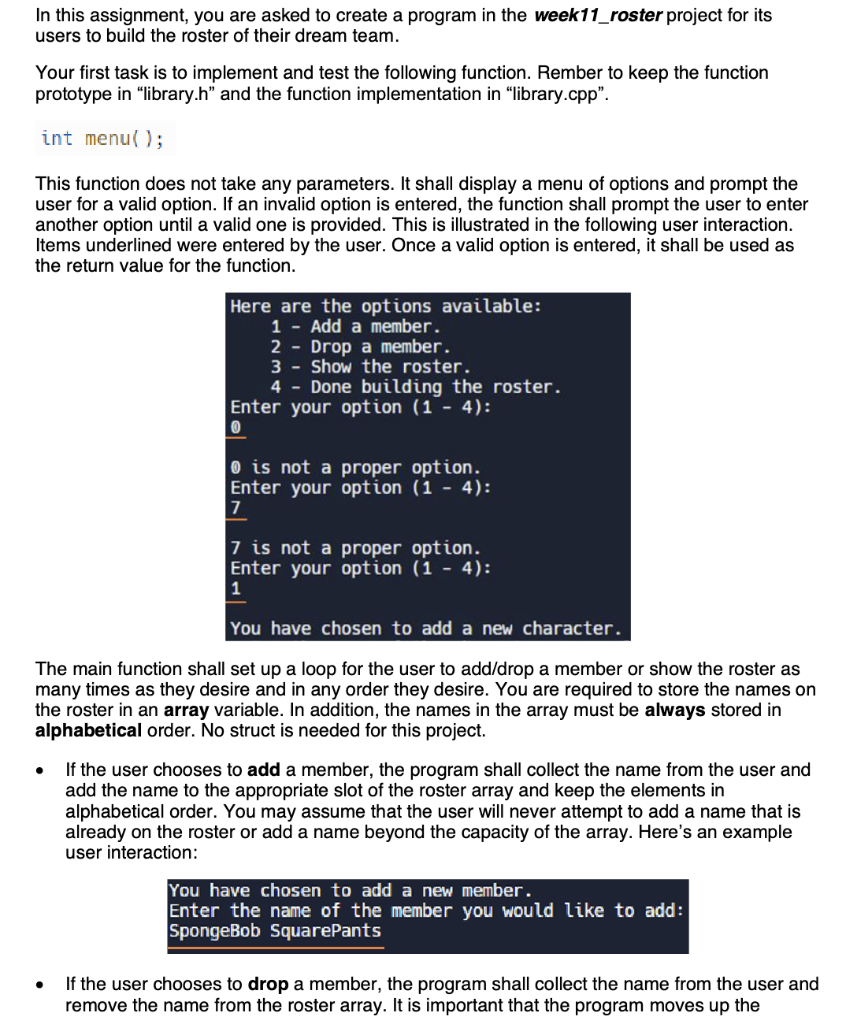 Solved In this assignment, you are asked to create a program | Chegg.com