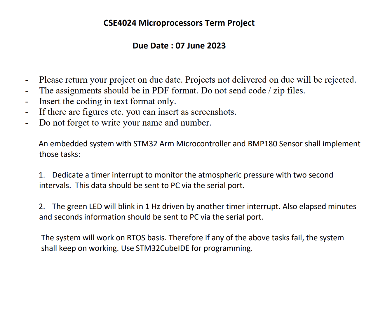 Solved CSE4024 Microprocessors Term Project Due Date : 07 | Chegg.com