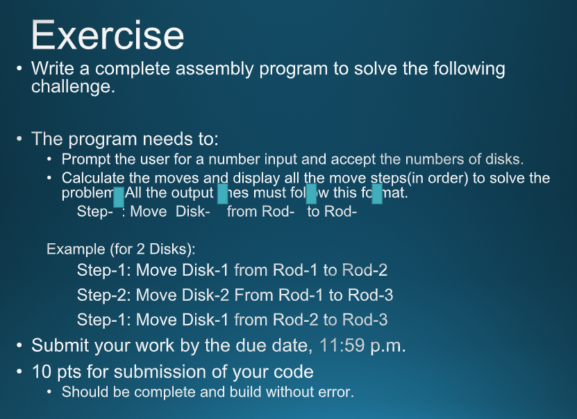 Solved Exercise Write a complete assembly program to solve | Chegg.com