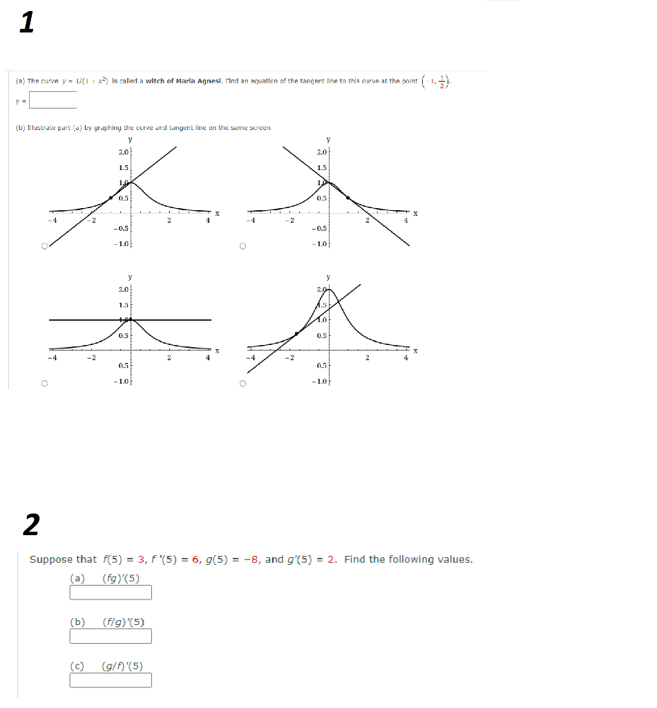 Solved (a) The curve y=1/(1+x2) ls called a witch of Marla | Chegg.com