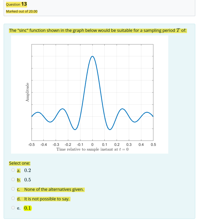 Solved Question 11 Marked out of 20.00 The "sinc" function | Chegg.com