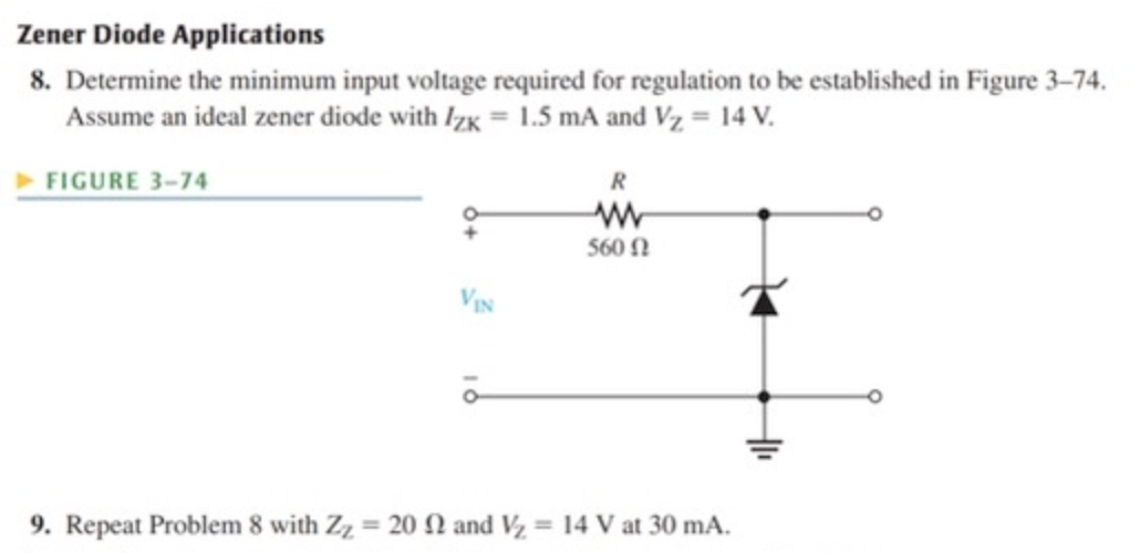 Solved Zener Diode Applications 8. Determine the minimum | Chegg.com
