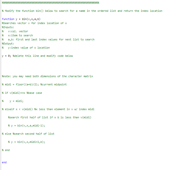 Solved search." function, bin(), to perform a binary search | Chegg.com