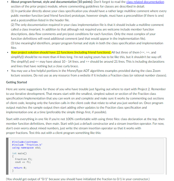 Solved Project 2 - Fraction class with operator overloading | Chegg.com