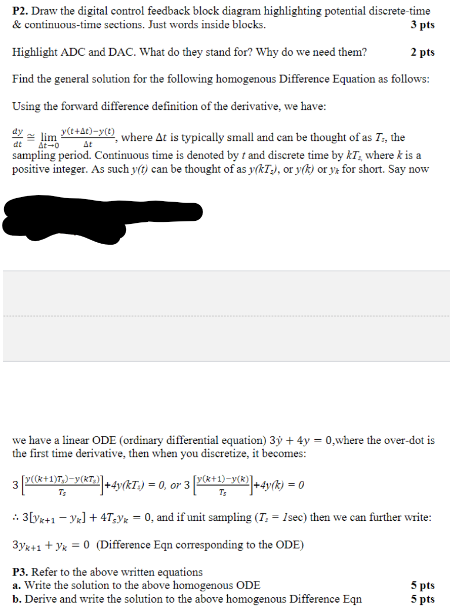 P2. Draw the digital control feedback block diagram | Chegg.com