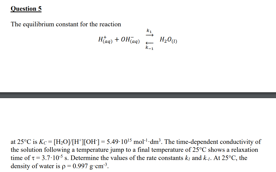 Solved The equilibrium constant for the reaction | Chegg.com