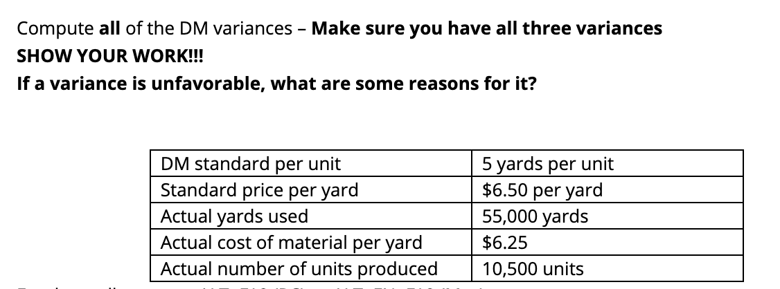 Solved Compute all of the DM variances - Make sure you have | Chegg.com