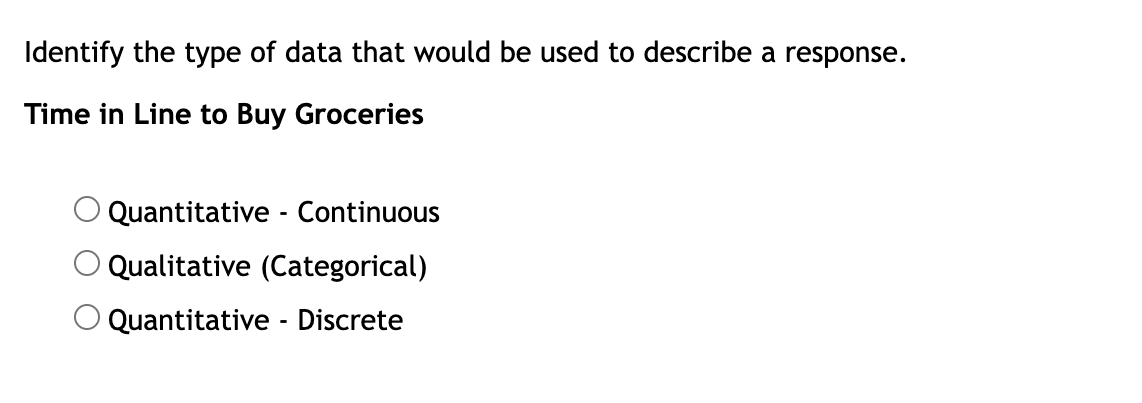 Solved Identify the type of data that would be used to | Chegg.com