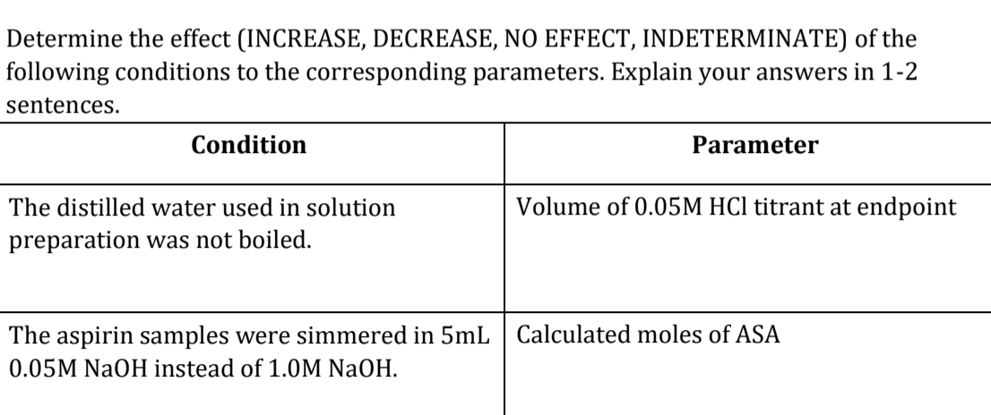 Solved Determine the effect (INCREASE, DECREASE, NO EFFECT, | Chegg.com