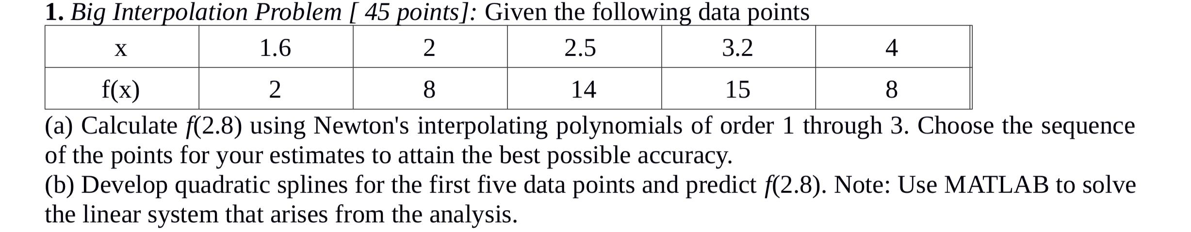 Solved X 1. Big Interpolation Problem [ 45 points]: Given | Chegg.com