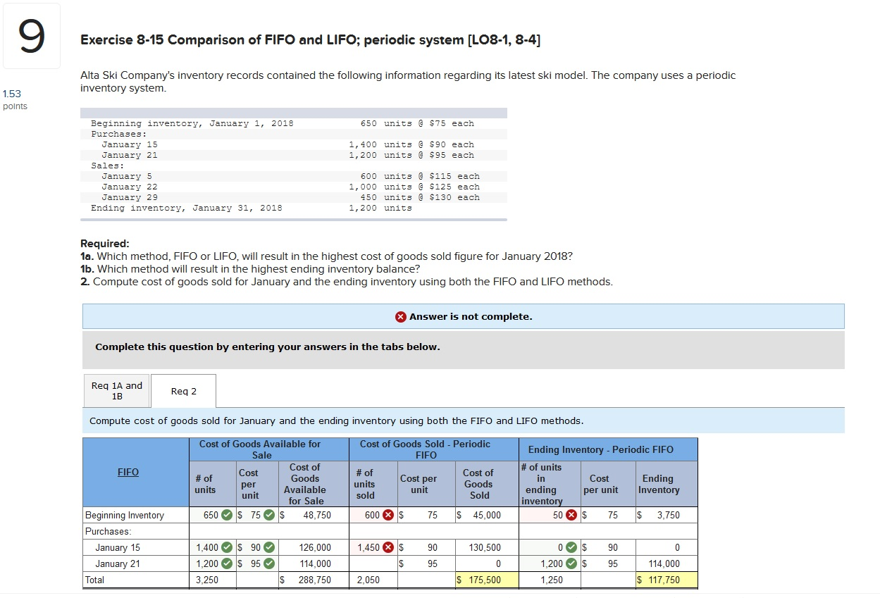Solved 9 Exercise 8-15 Comparison of FIFO and LIFO; periodic | Chegg.com